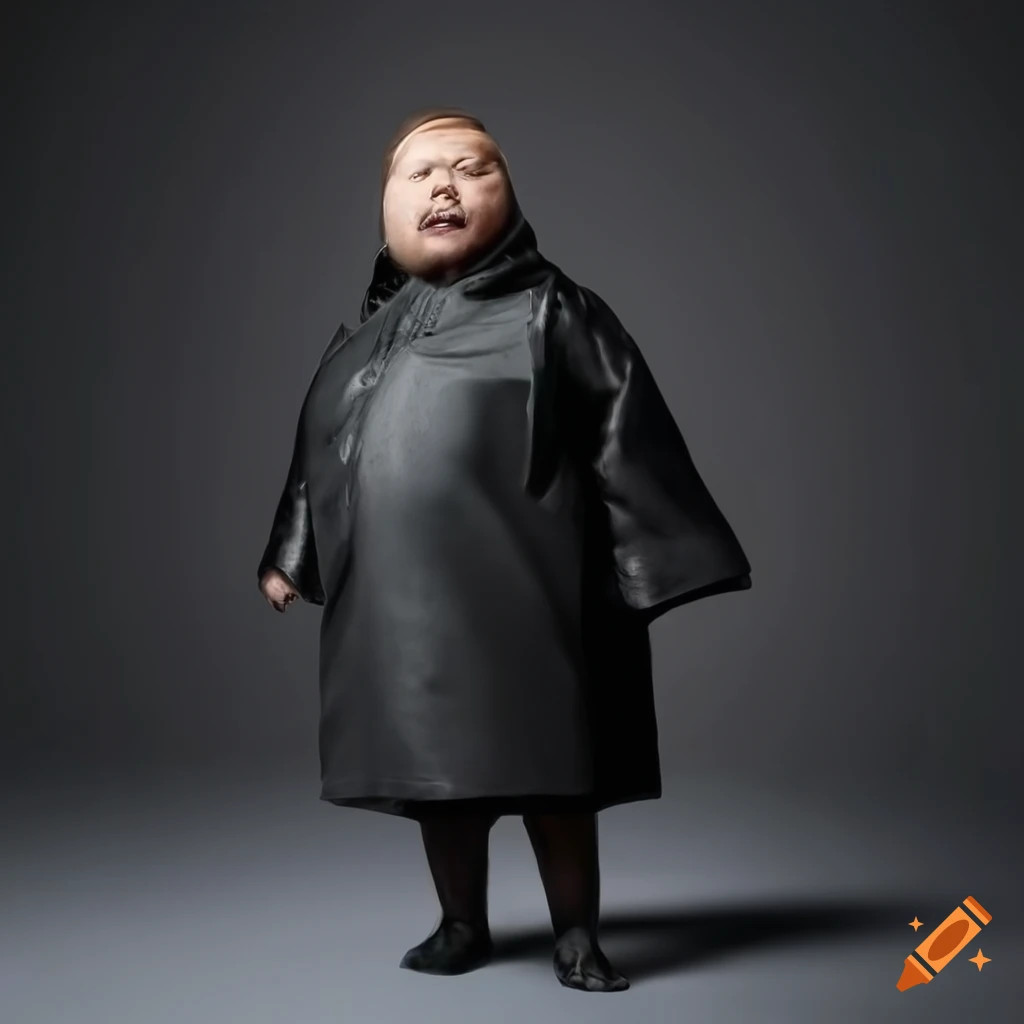 Portrait of a small fat french guy with a moustache in a raincoat on ...