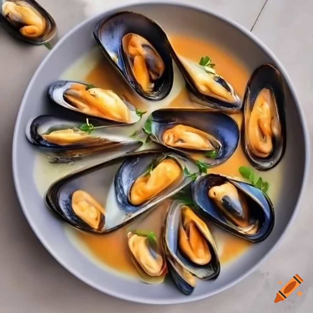 Mussels on a snowy winter background on Craiyon