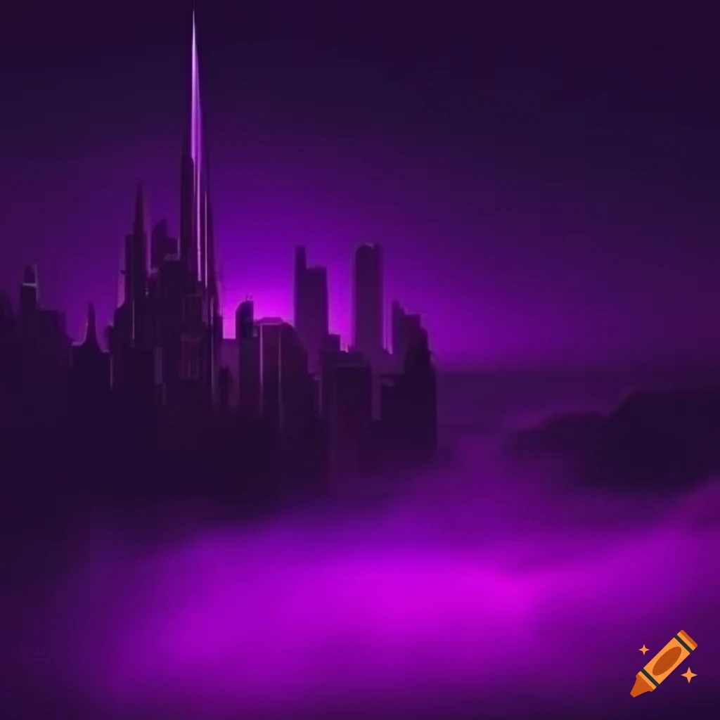Purple neon city in a futuristic dystopian setting