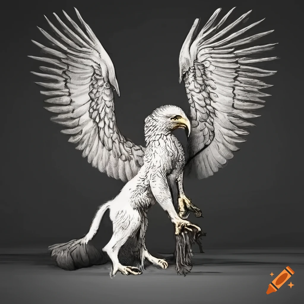 Detailed etching of a griffin in full body pose on Craiyon