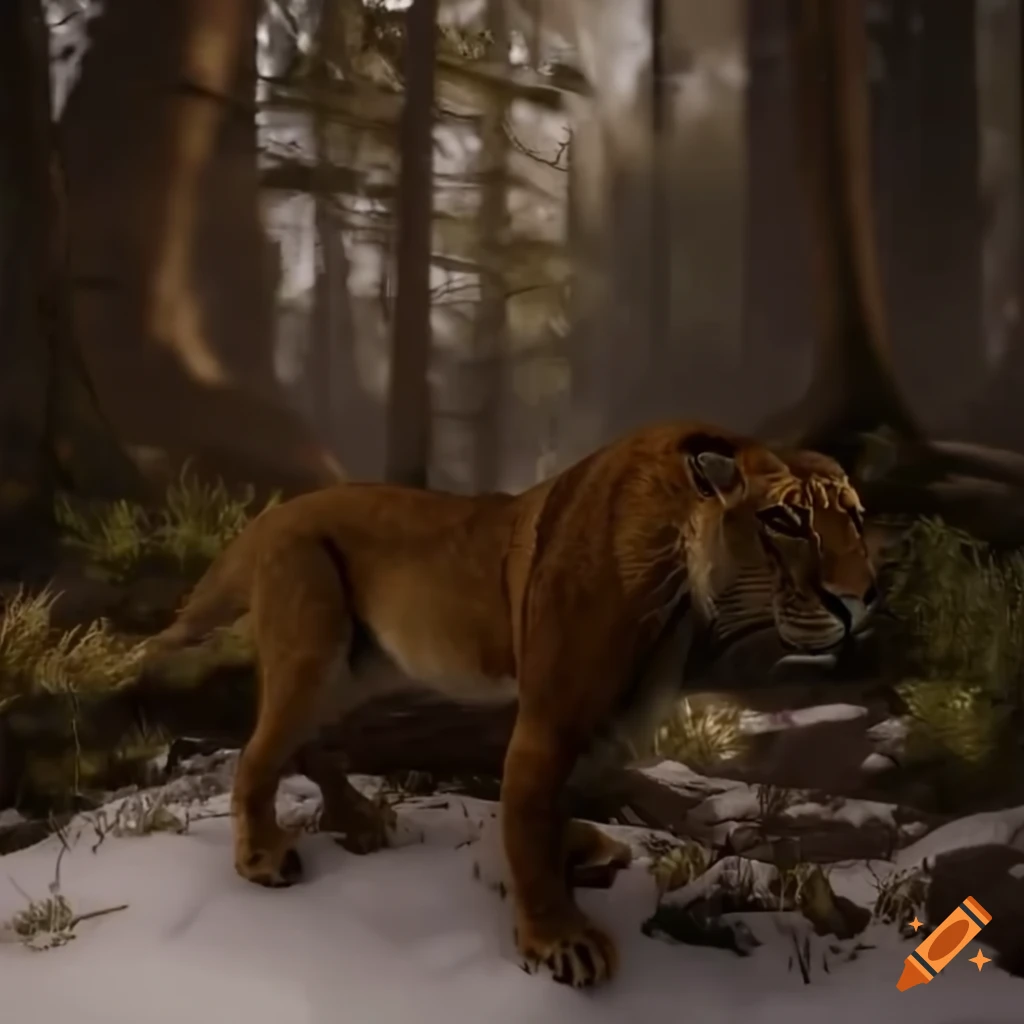 Portrait of a brown liger in an indoor snow field on Craiyon