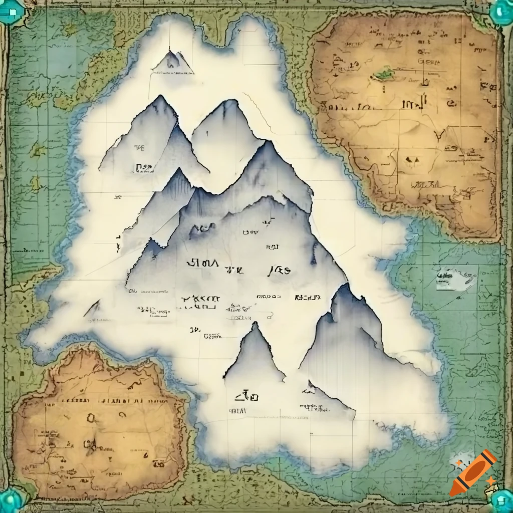 Detailed map of snowy mountain peaks on Craiyon