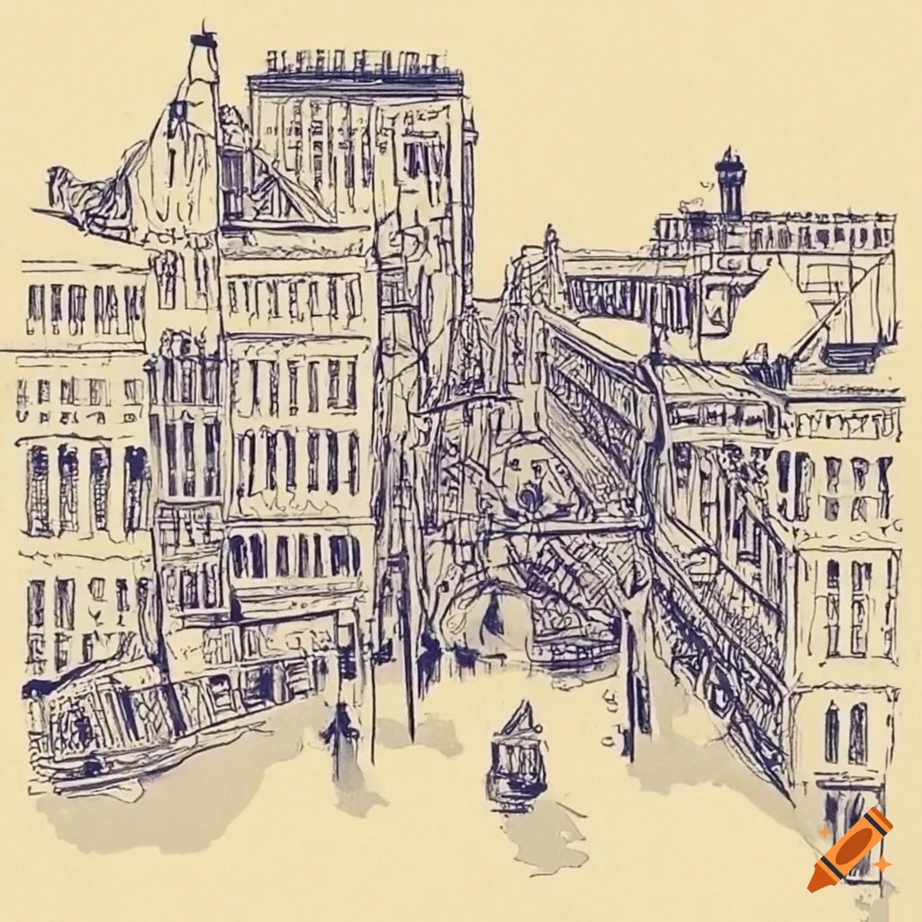 Pen sketch of a victorian street map on Craiyon