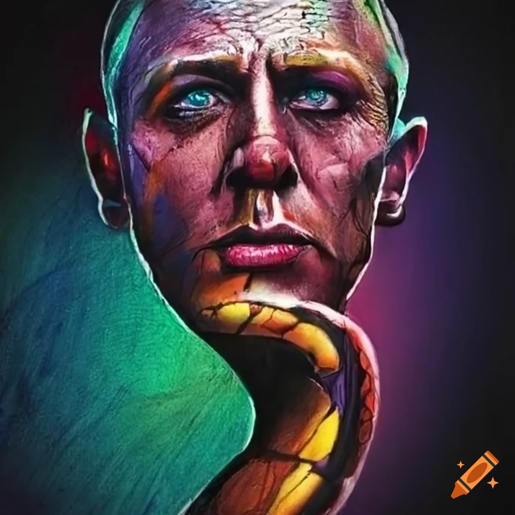 Charcoal drawing of a snake with james bond face on Craiyon