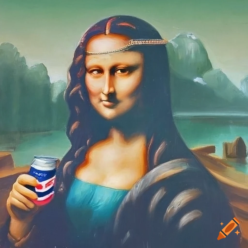 Parody of mona lisa drinking pepsi on Craiyon