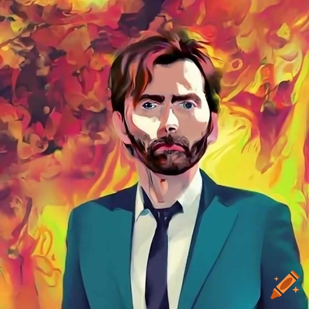 David tennant standing in front of an exploding background