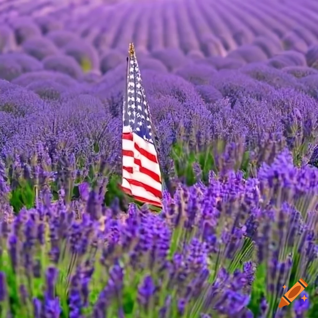 Us flag in lavender field
