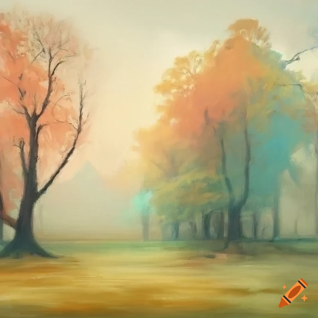 Pastel colors oil painting of a small tree on top of a hill in the ...