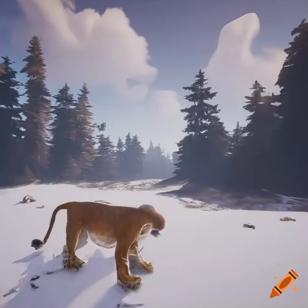 Unreal engine 5 brown liger in snowy landscape on Craiyon