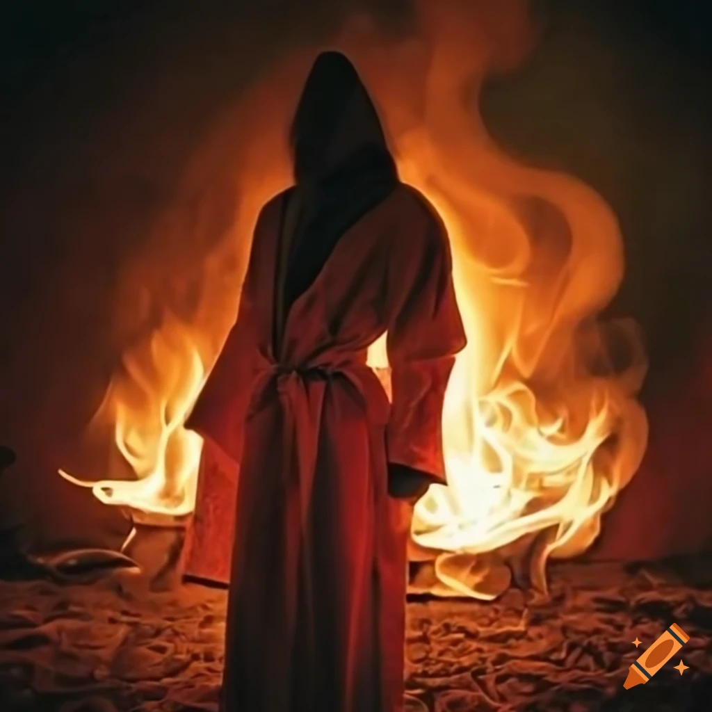 Young magician casting fire with both hands on Craiyon