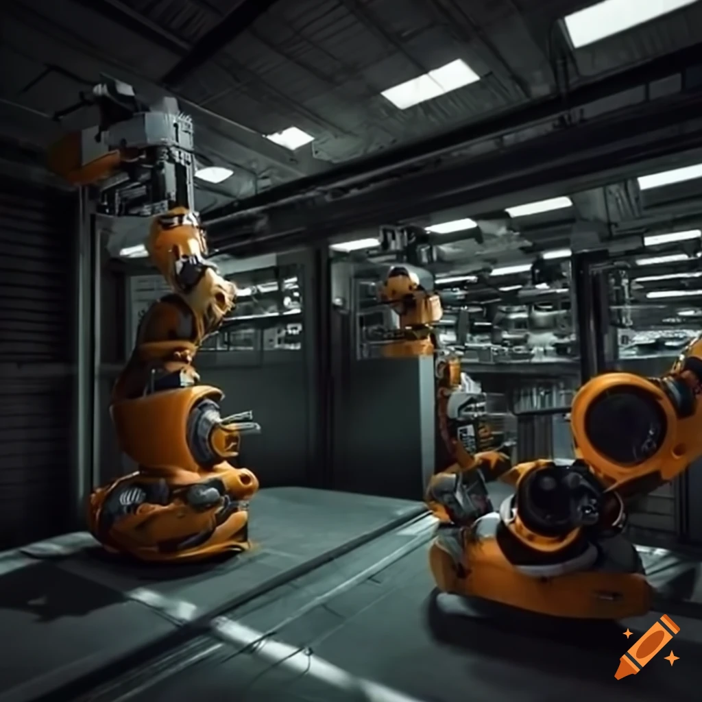 Robots working in a warehouse on Craiyon