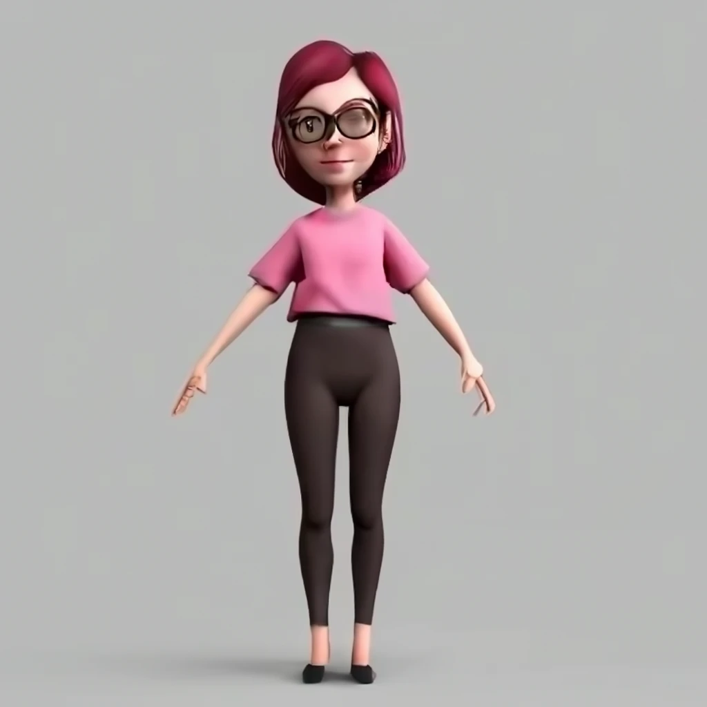3d nerd girl in t-pose for animation