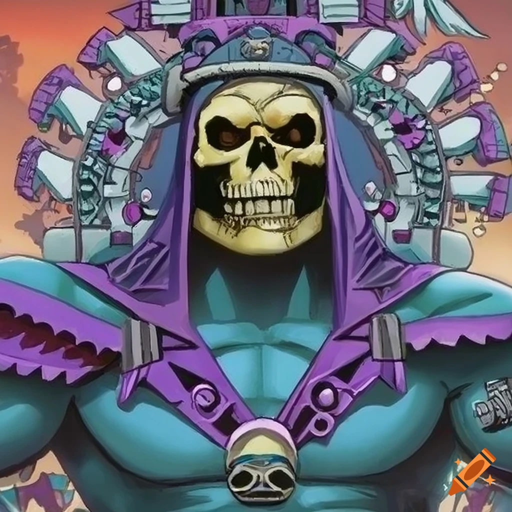 Aztec version of skeletor artwork by simon bisley on Craiyon