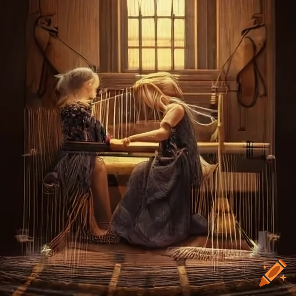 Fantasy tailor weaving on a loom on Craiyon