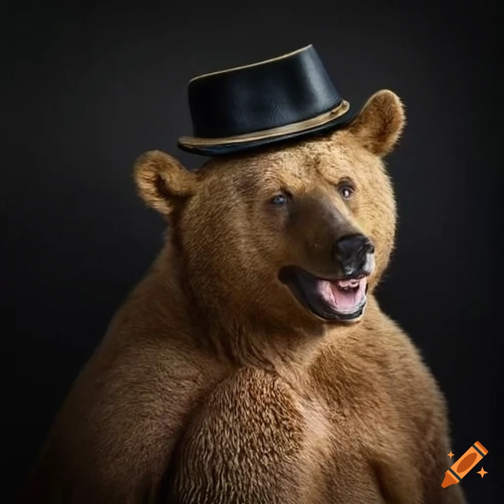 Humorous illustration of a man riding a bear with a hat on Craiyon