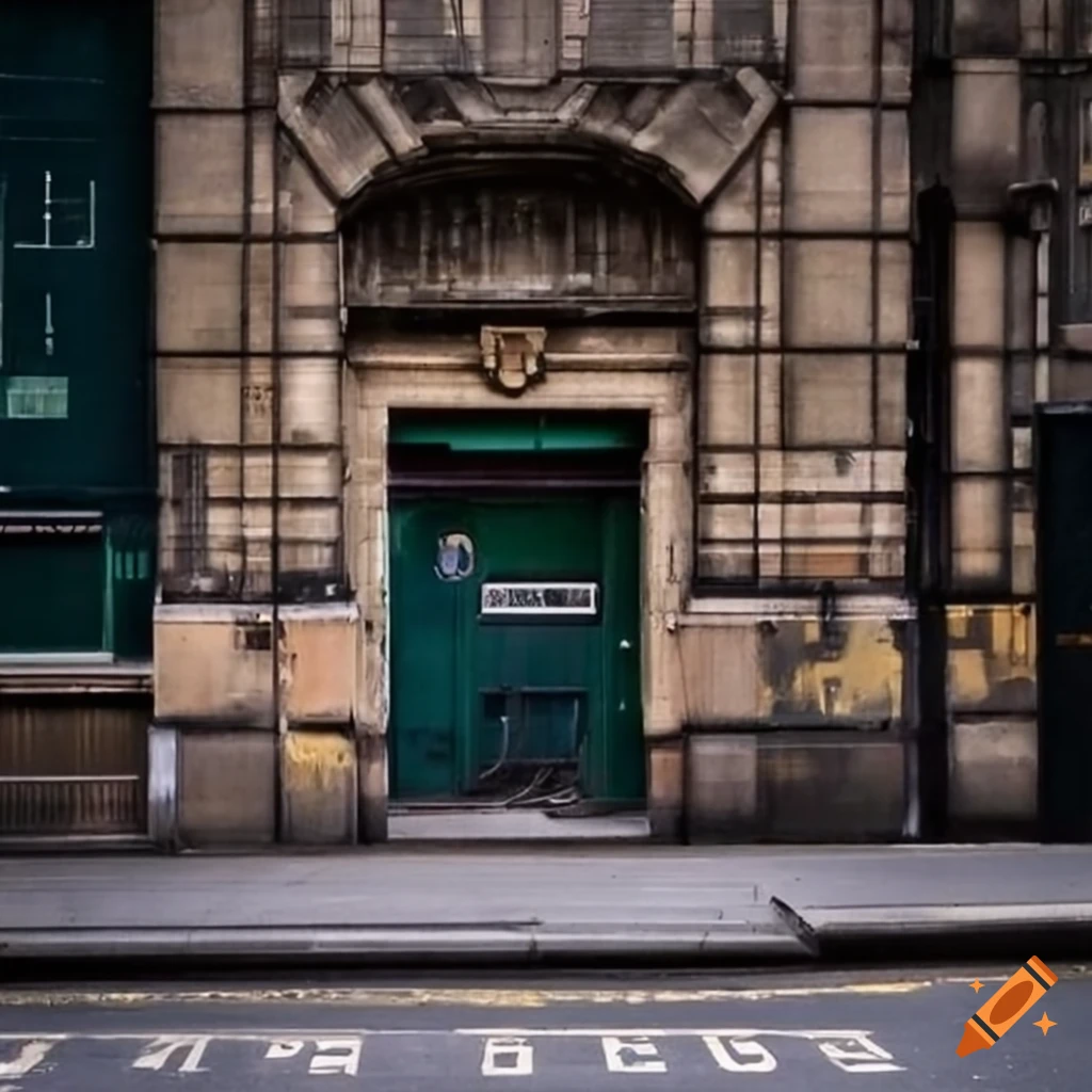 Street view of a rundown tube station entrance in London on Craiyon