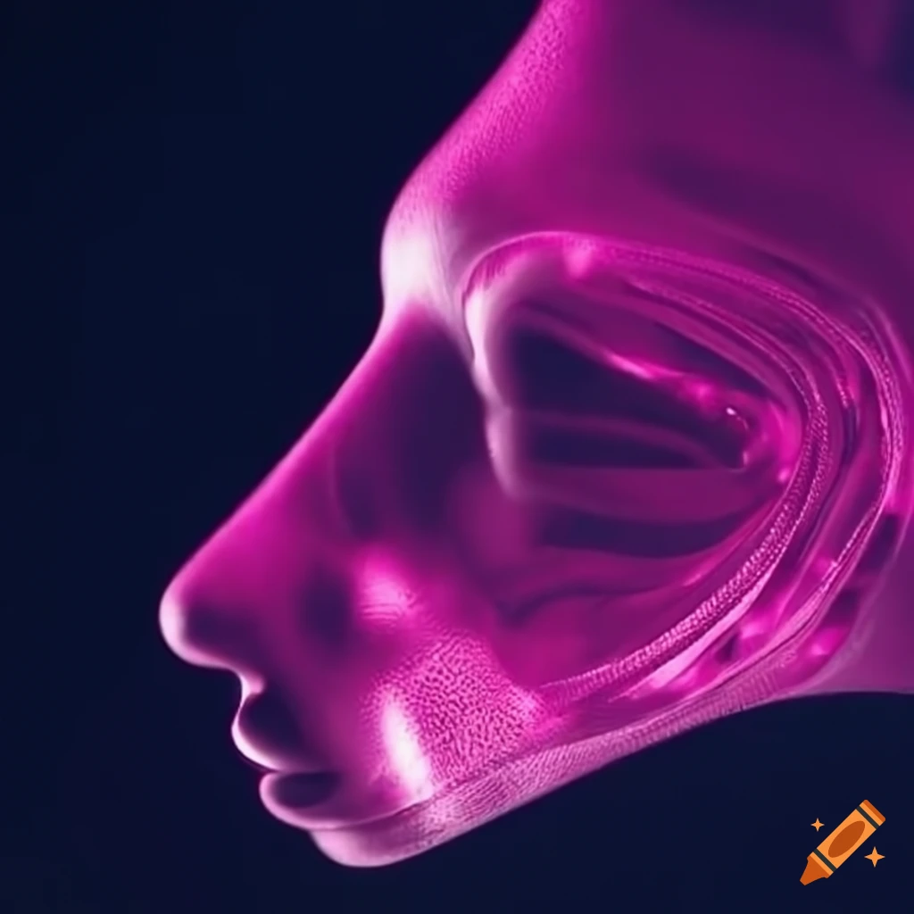 Artistic face made of pink shiny ribbon