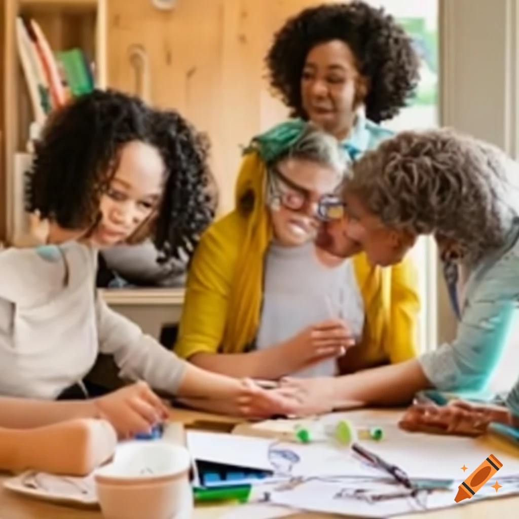 Image of people working together on a collaborative project on Craiyon