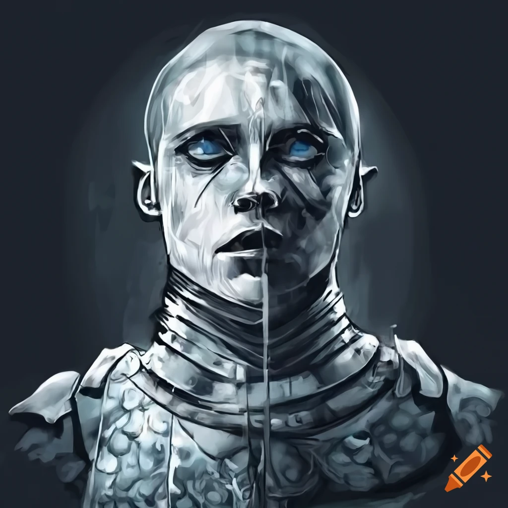 Portrait of a handsome human in medieval ice armor on Craiyon