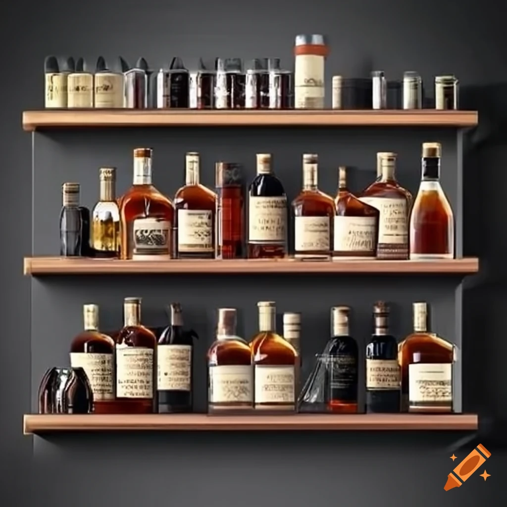 Impressive display of a well-organized liquor collection on Craiyon