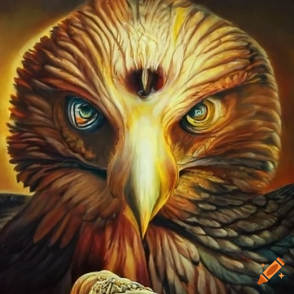 Surreal painting of a giant hawk on Craiyon