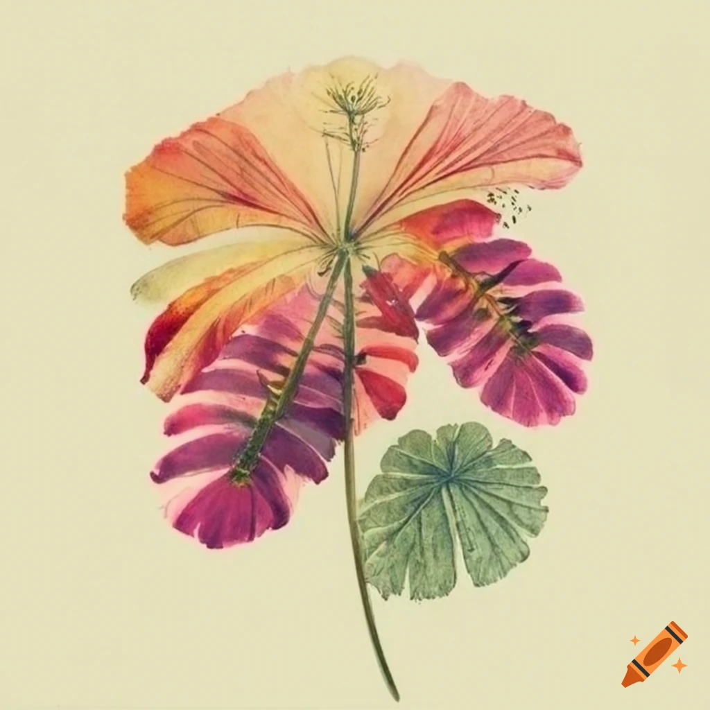 Botanical ink drawings of tropical flowers with written information on ...