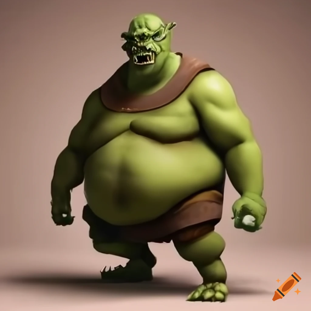 Funny illustration of a chubby ogre running with glasses on Craiyon