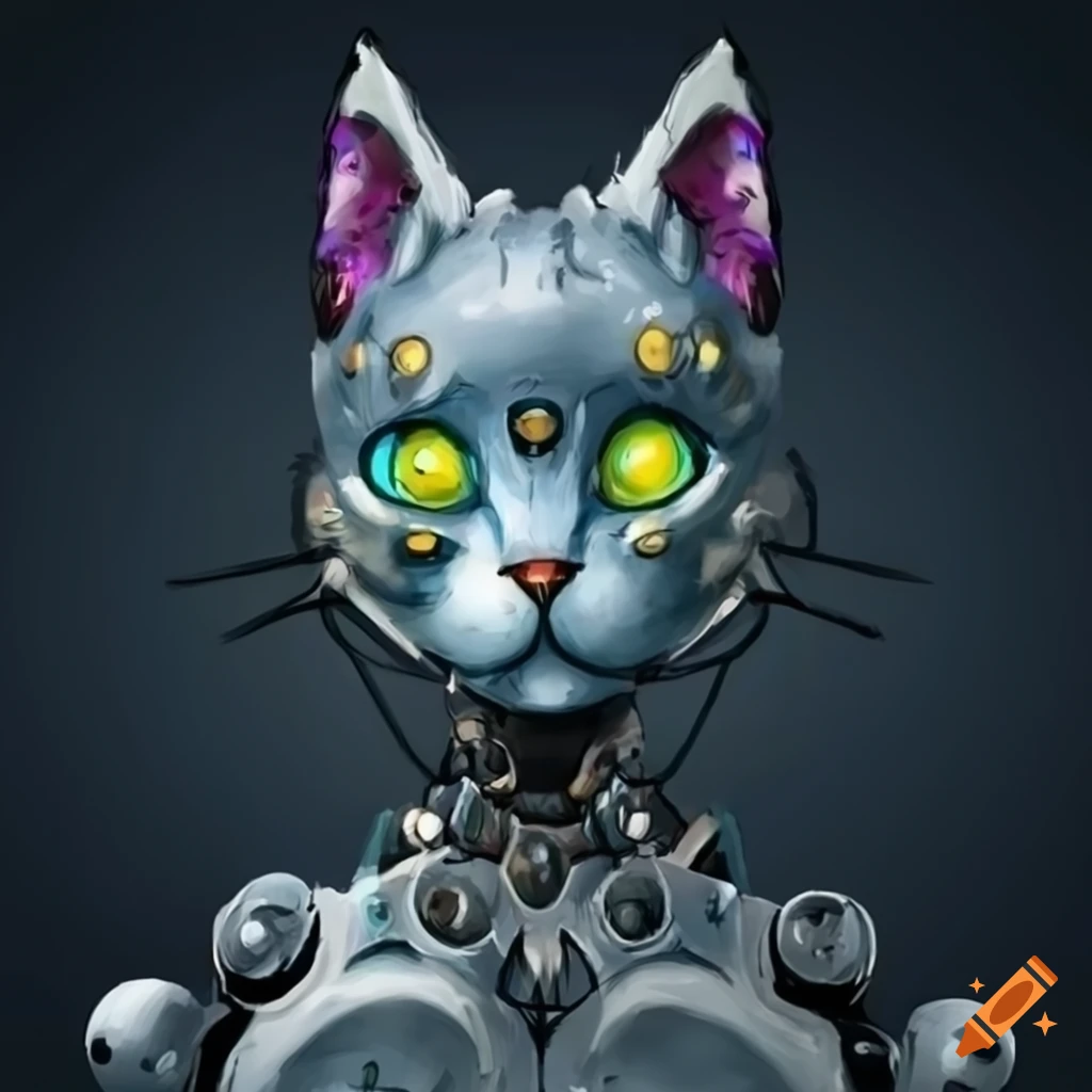 Friendly female cybernetic cyborg cat on Craiyon