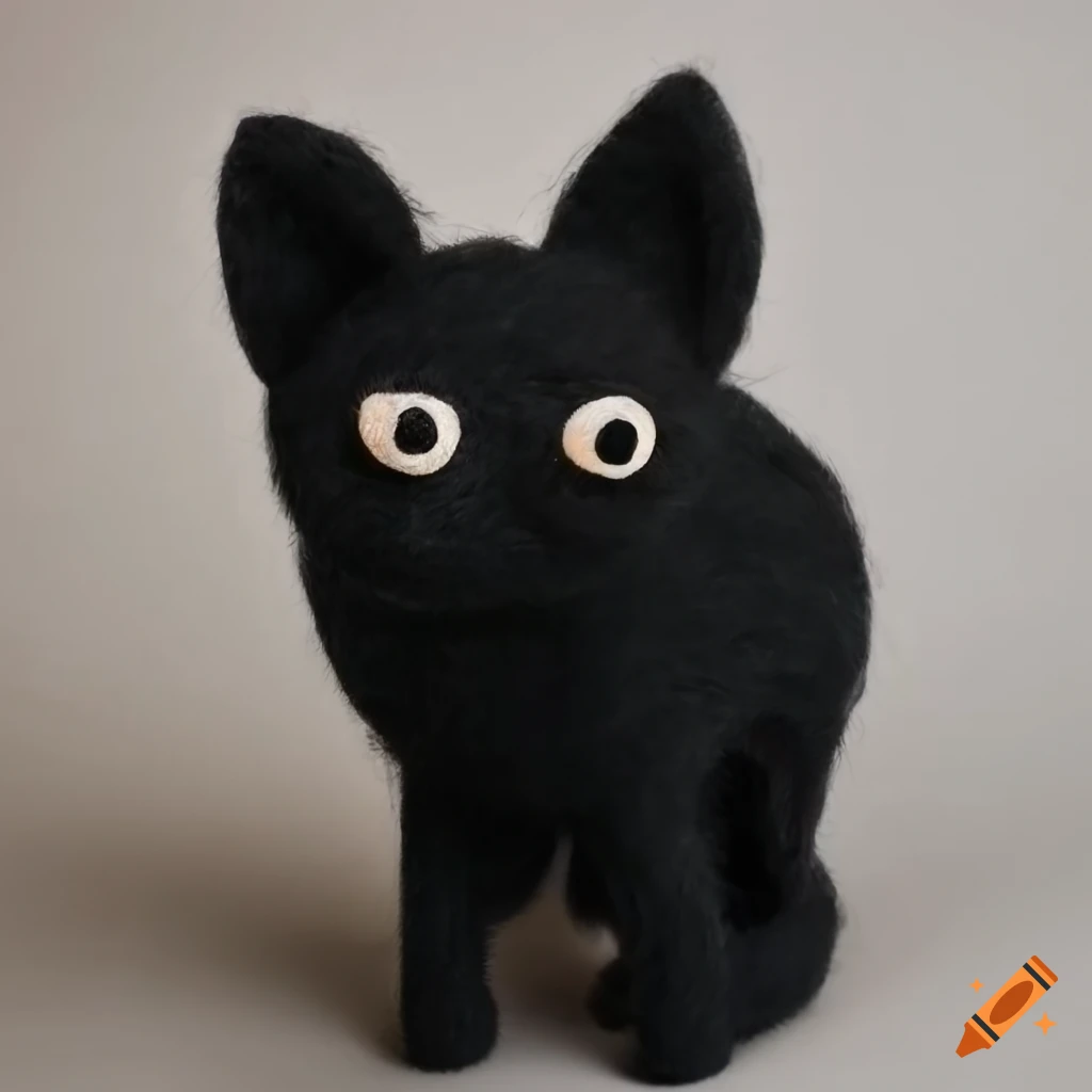 Black cat made of felted wool on Craiyon