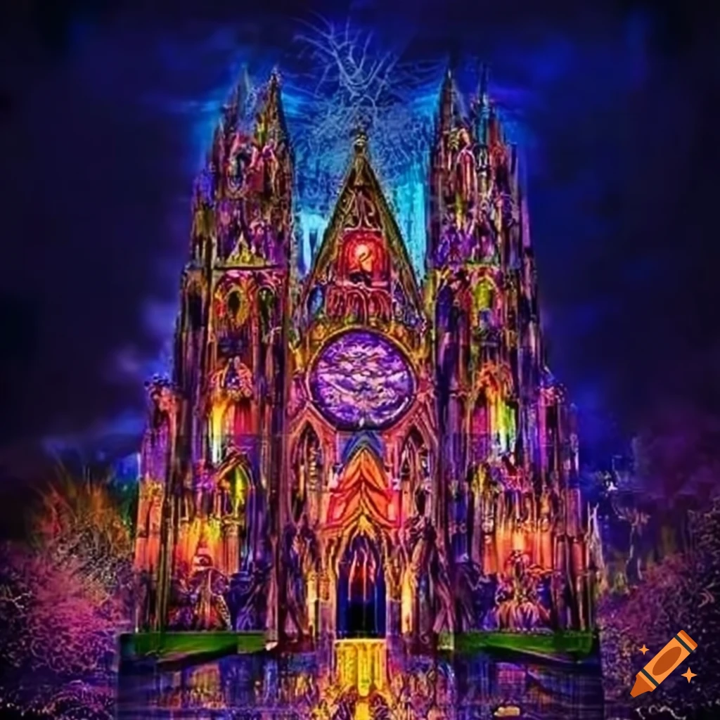 Colorful gothic cathedral with flower decorations on Craiyon