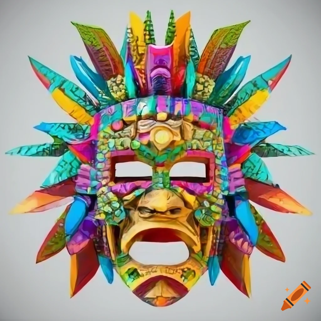 Colorful wooden Aztec mask with manga style on Craiyon