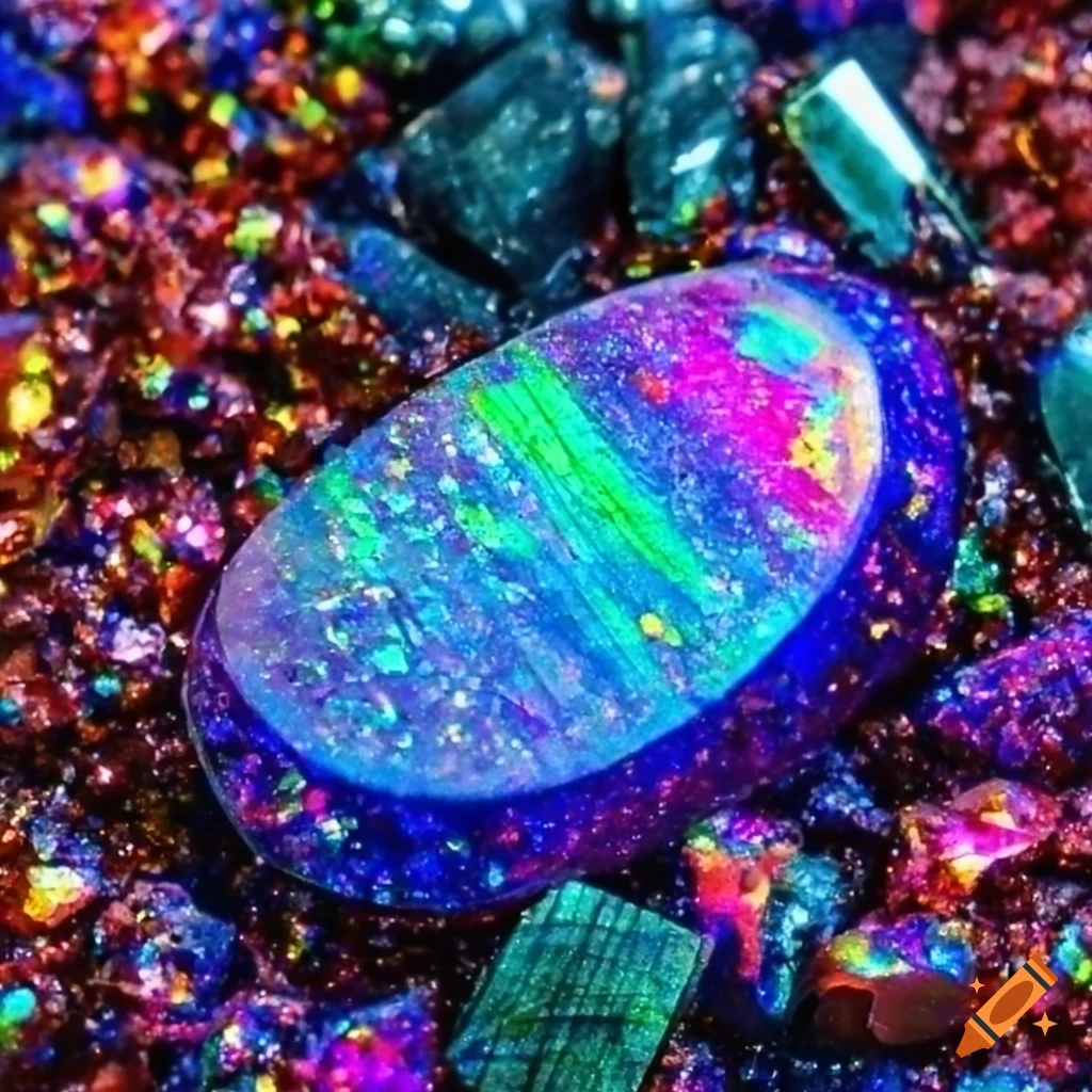 Closeup of multicoloured gemstones on Craiyon