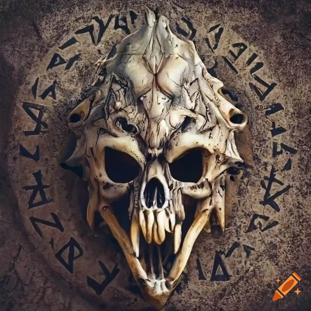 Biomechanical dire wolf skull death mask on textured wolf pelt ...