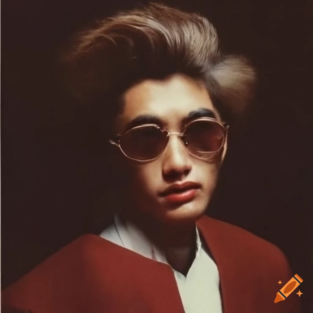 Advertisement featuring 80s Japanese men's fashion on Craiyon
