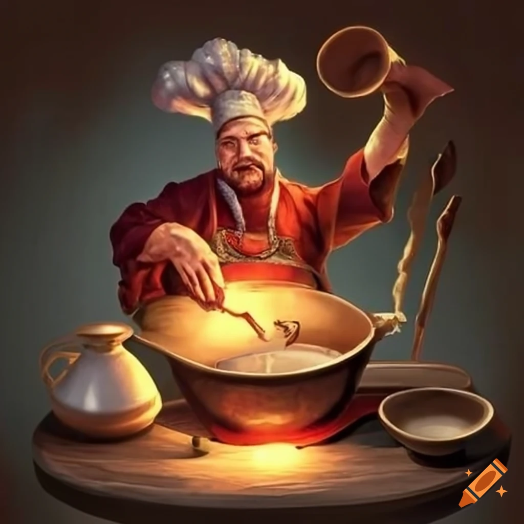 Fantasy chef stirring a pot