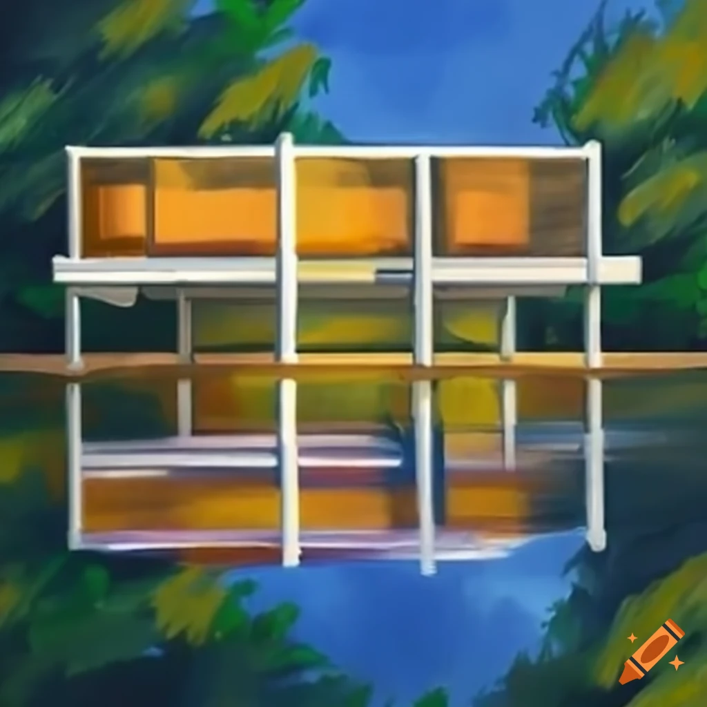 Colored pencil drawing of the farnsworth house