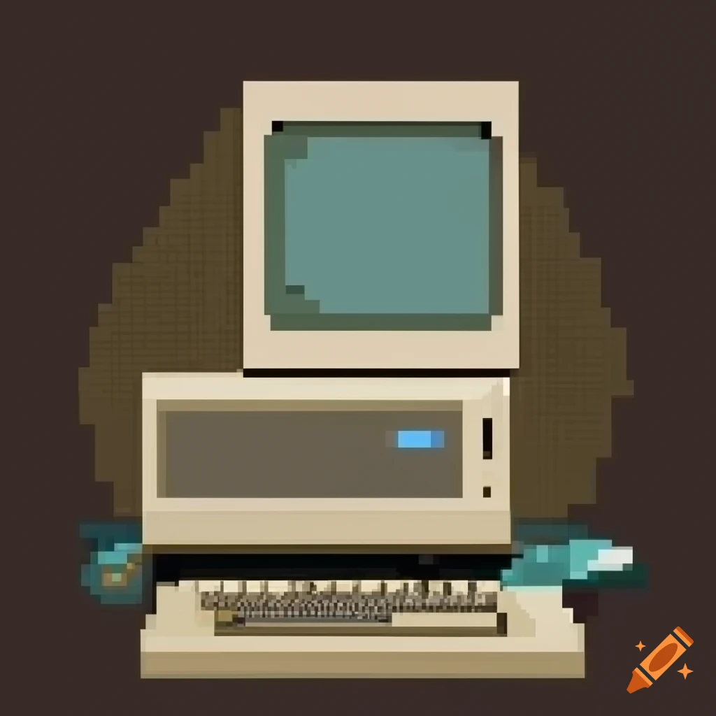 Pixel art of a vintage macintosh computer in a neolithic dwelling on ...