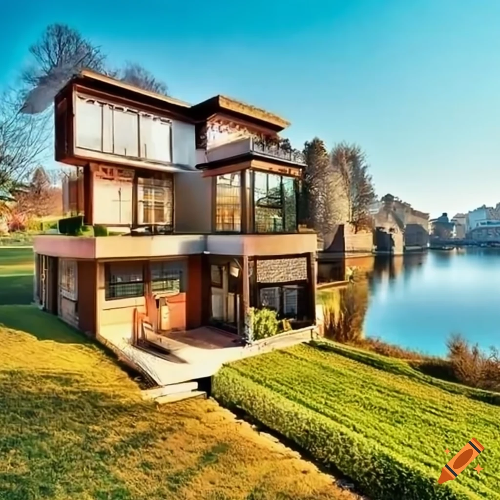 Picture of a beautiful house in a riverside city on Craiyon