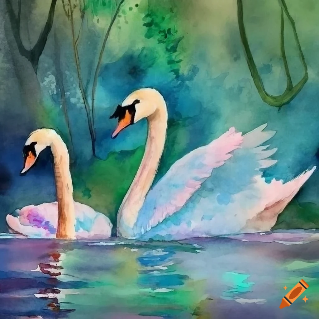 Color pencil drawing of a swan wearing water boots on Craiyon