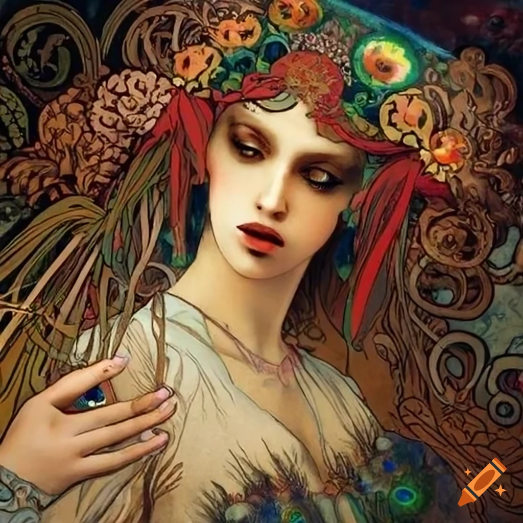 Detailed and surreal artwork inspired by art nouveau and classical ...