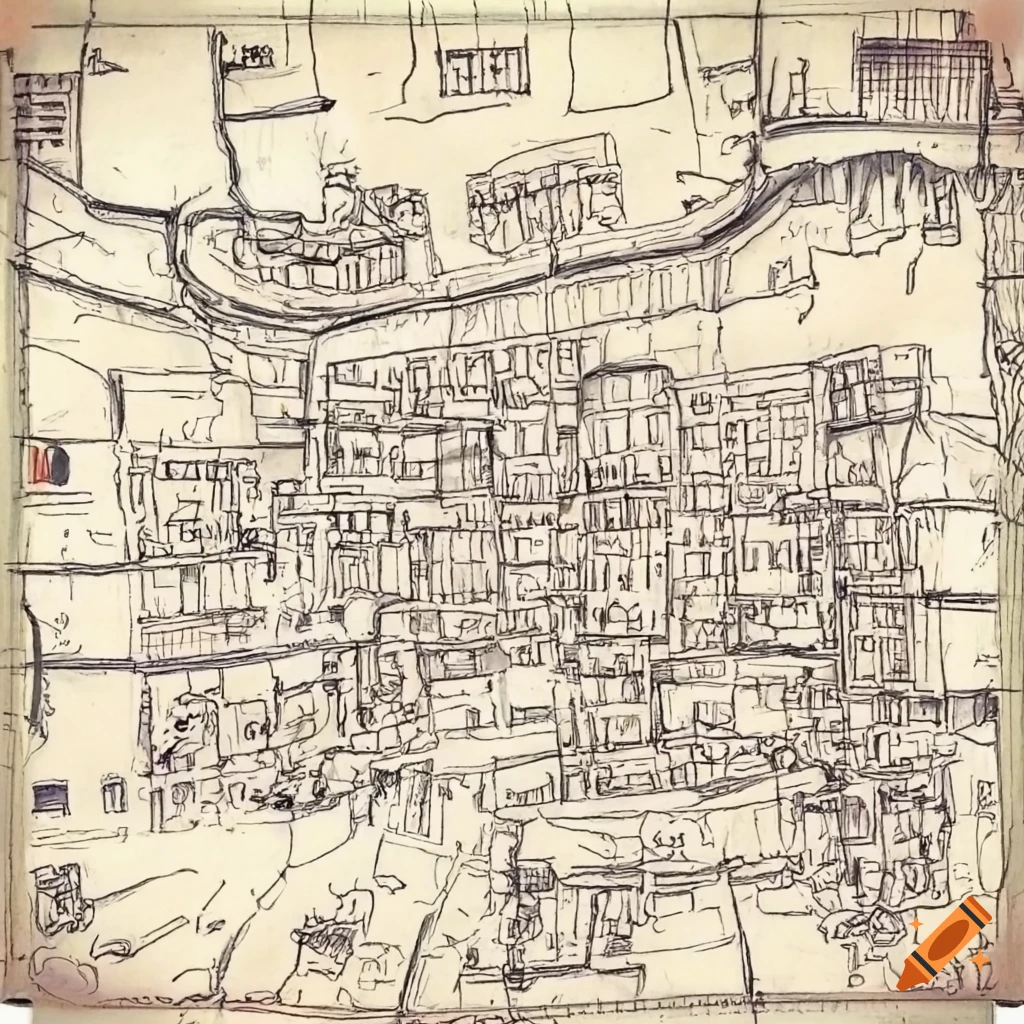 Top down sketch map of victorian streets on Craiyon
