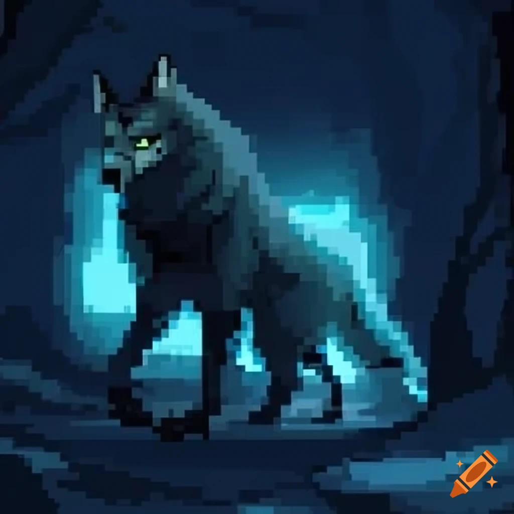 Pixel art of a mysterious wolf on Craiyon