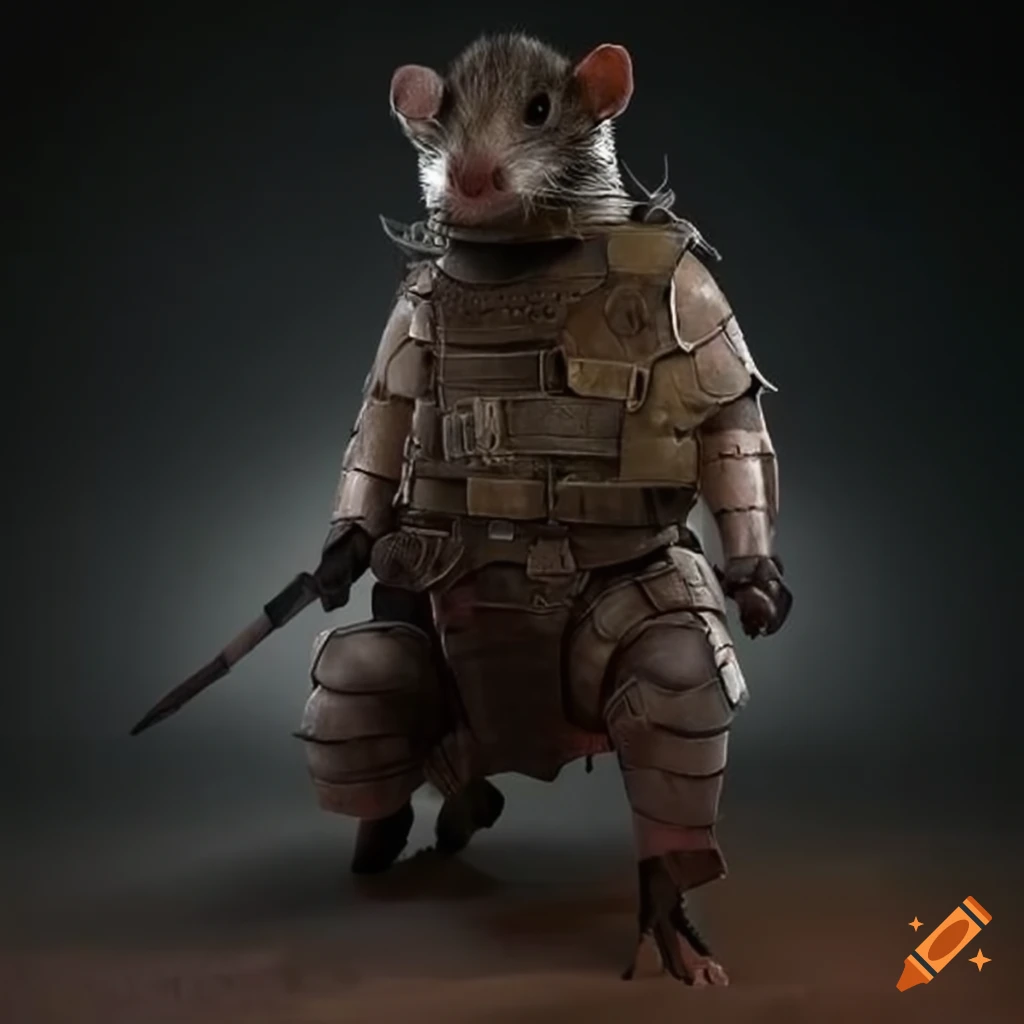 Crusader rat in armor ready for battle on Craiyon