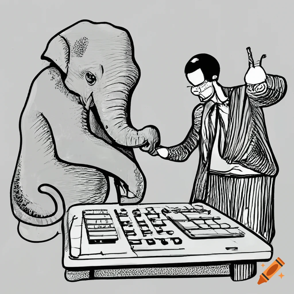 Computer scientist teaching an elephant on Craiyon