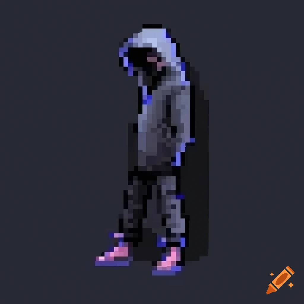 Pixel art of a man searching a box
