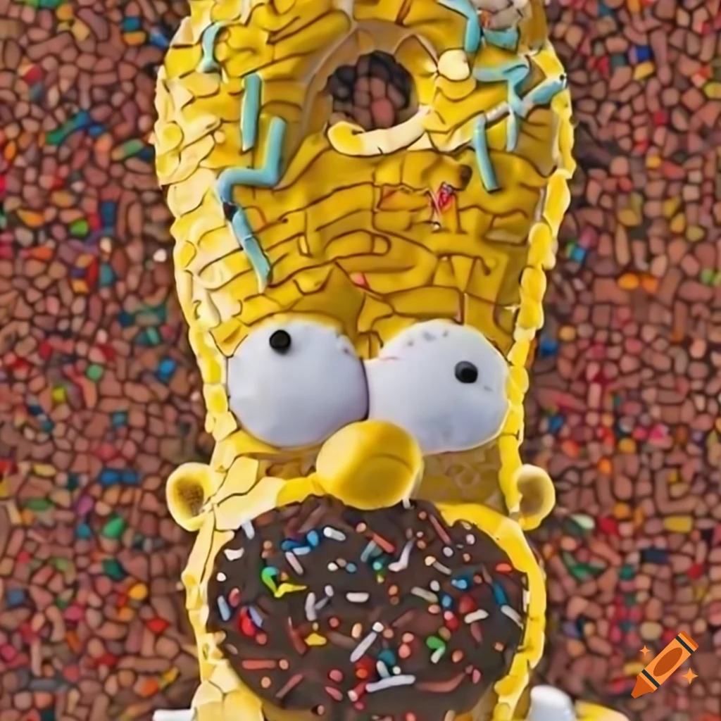 Mosaic artwork of homer simpson made of donuts on Craiyon