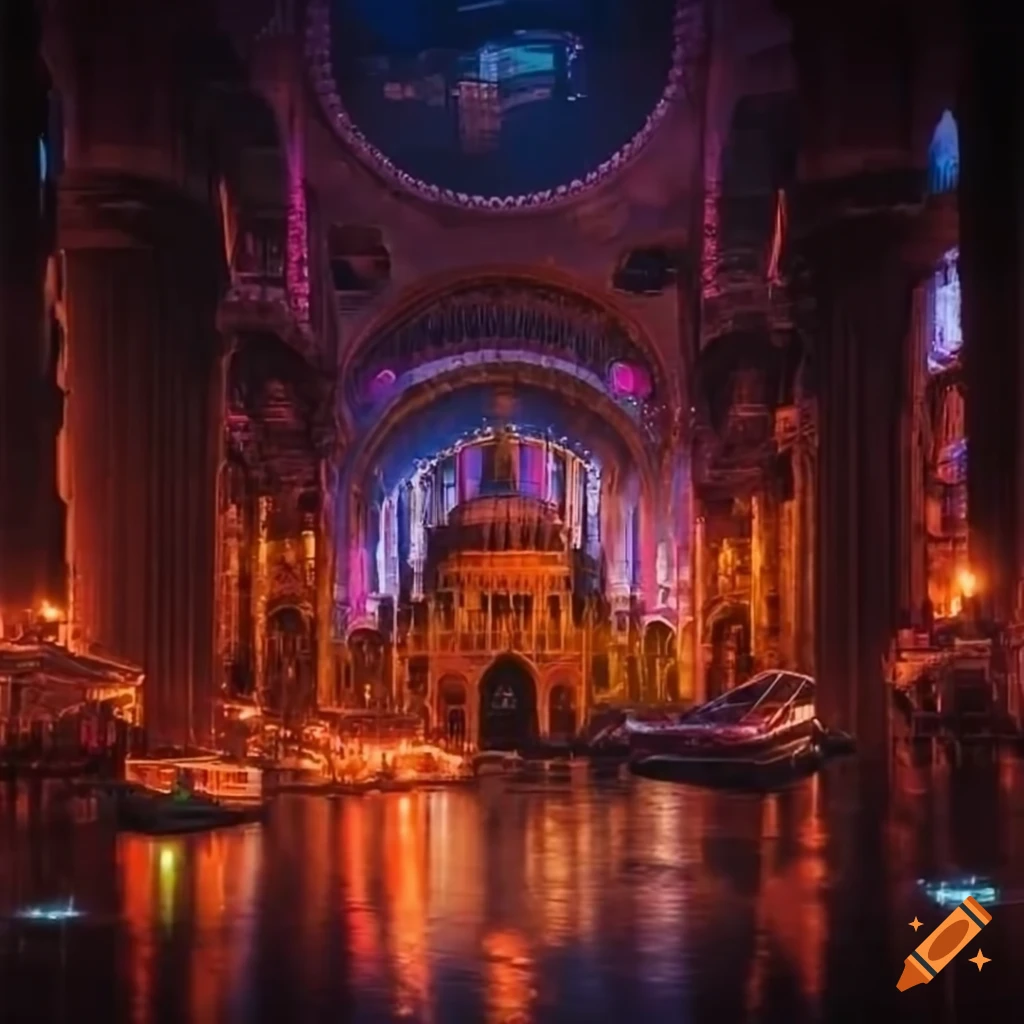 Cyberpunk artwork of futuristic venice cathedral on Craiyon