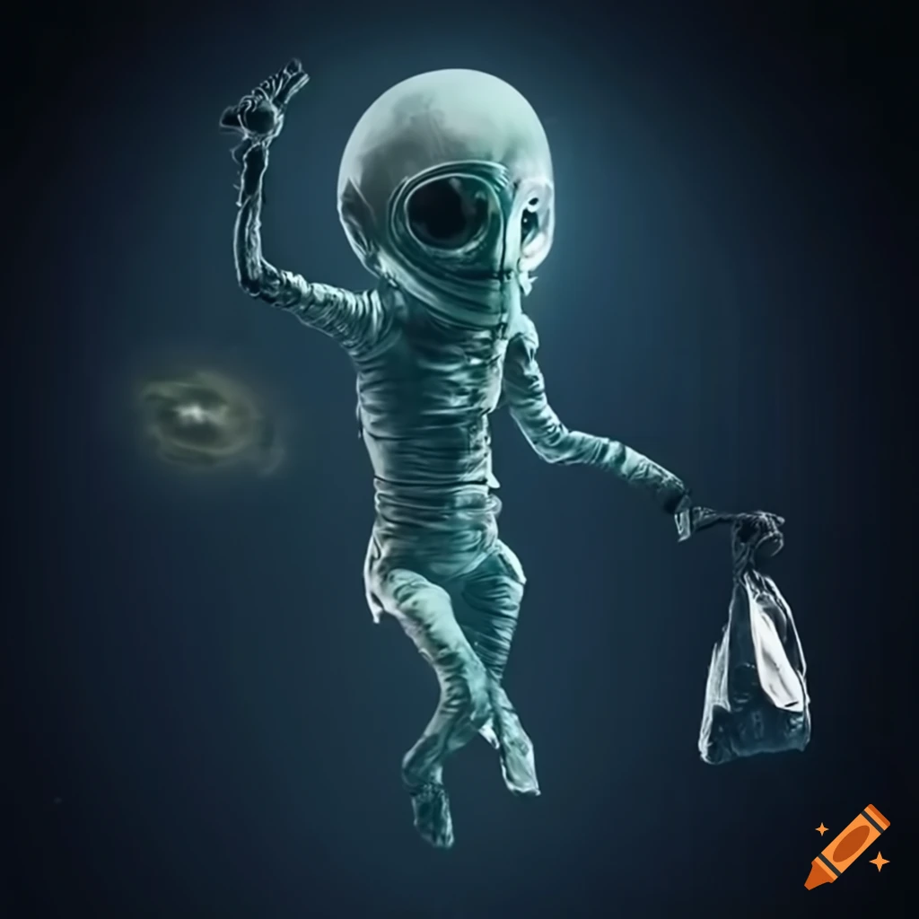 Image of an alien and astronaut floating in space on Craiyon