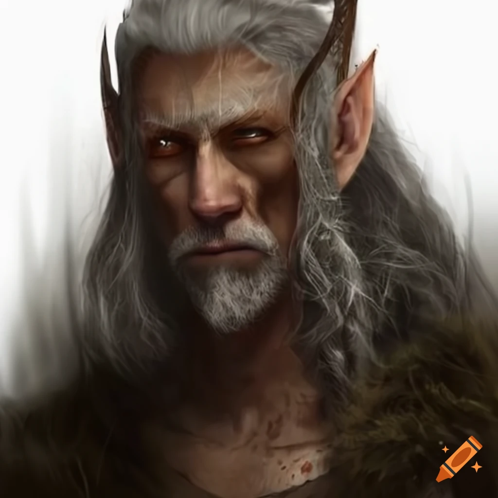 Photo of a gray-skinned elf with a long gray beard and orange eyes on ...