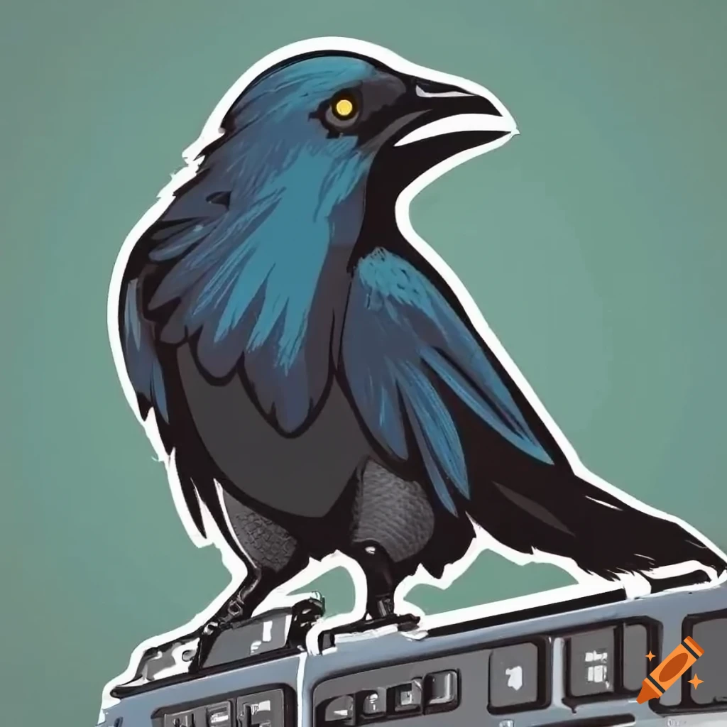 Playful crow logo with a keyboard key